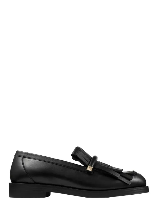 JIMMY CHOO Leather Eska Loafers With Fringed Detail - Black