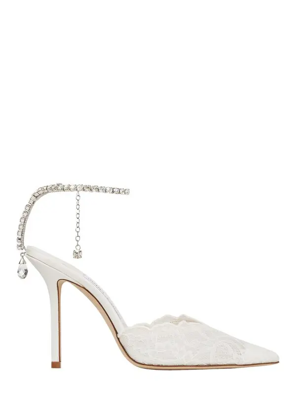 JIMMY CHOO Saeda 100 Lace Pumps With Crystal Chain Anklet - Neutral