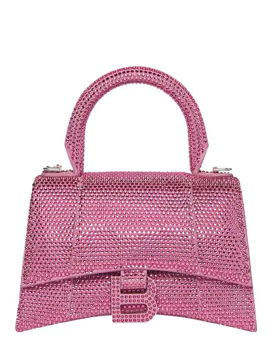 Balenciaga Hourglass Xs Hangbag With Rhinestones - Pink