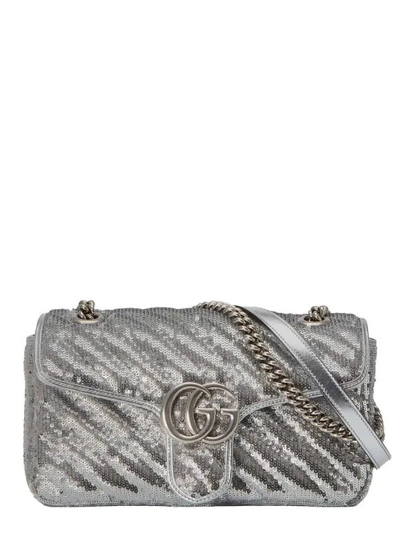 Gucci Gg Marmont Sequin Shoulder Bag - Silver