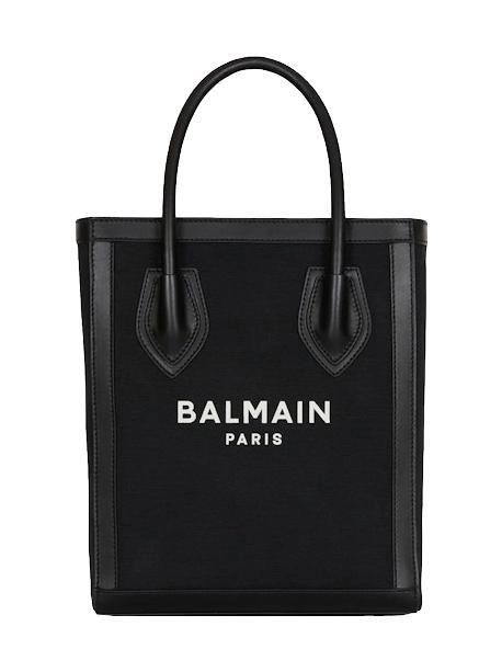 Balmain Leather Trimmed Tote Bag - Black