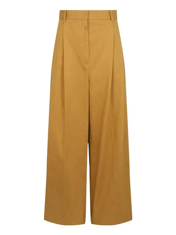 FERRAGAMO Pleated Wide Leg Trousers - Medium Brown