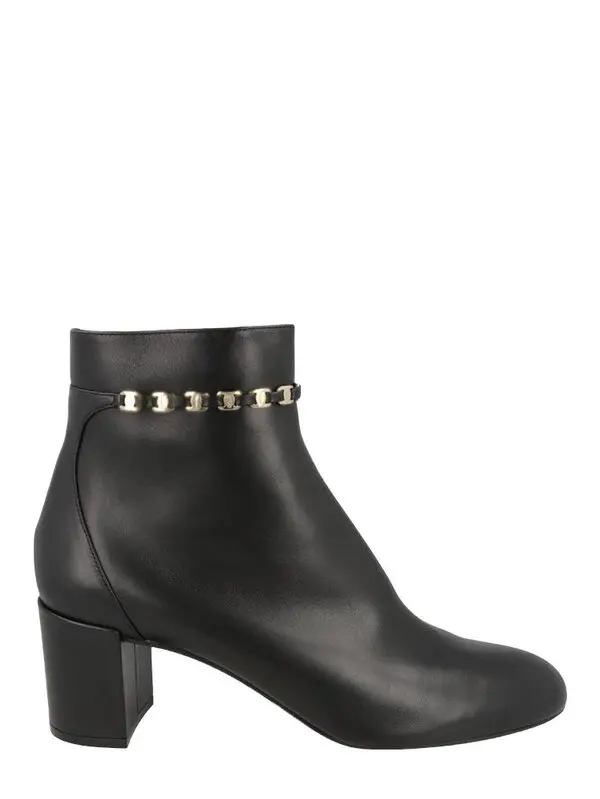 FERRAGAMO Ghila Leather Boots With Chain Detail - Black