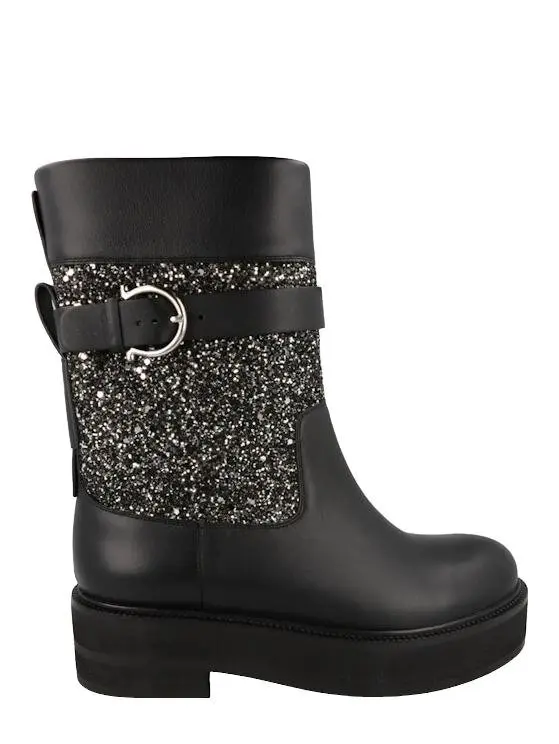 FERRAGAMO Ean" Glitter Ankle Boots - Black