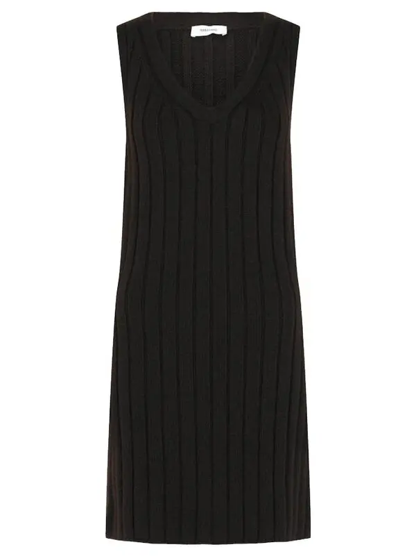 FERRAGAMO Ribbed Knit Midi Dress - Medium Brown