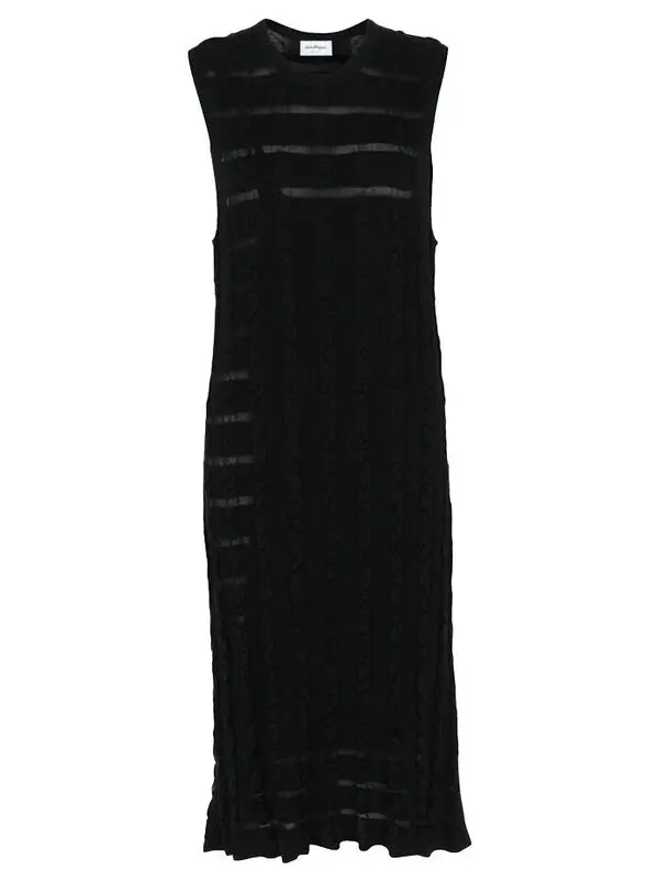 FERRAGAMO Cable Knit Midi Sweater Dress - Black