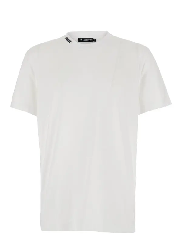 Dolce & Gabbana Crew Neck T-shirt With Logo Patch On The Neck In Cotton For - White