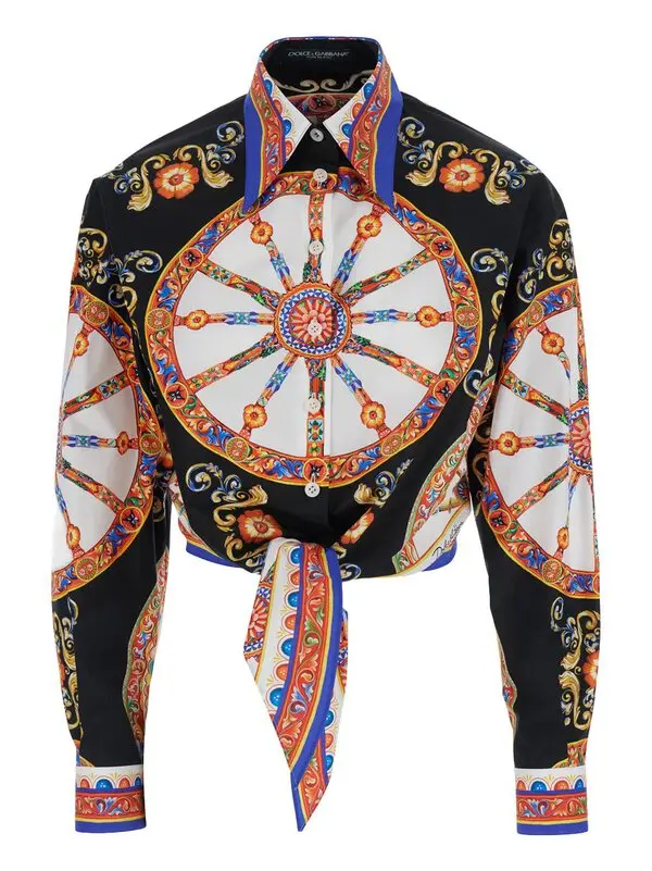 Dolce & Gabbana Carretto Print Cotton Poplin Cropped Shirt - Multicolor