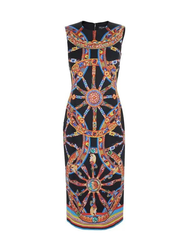 Dolce & Gabbana Sleeveless Satin Dress With Carretto Print - Multicolor