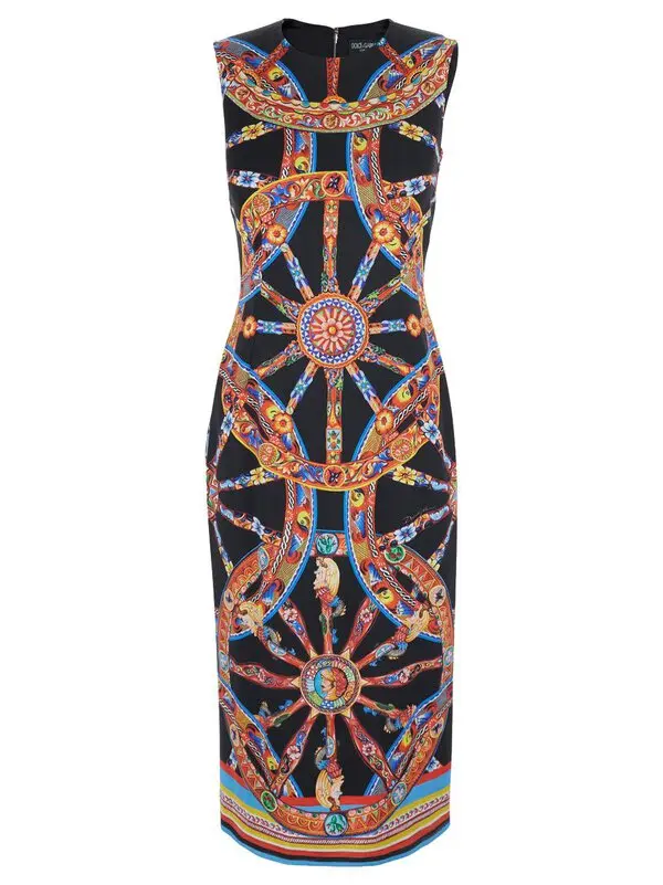Dolce & Gabbana Sleeveless Satin Dress With Carretto Print - Multicolor