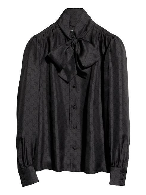 Gucci Printed Silk Twill Shirt With Bow Detail - Black