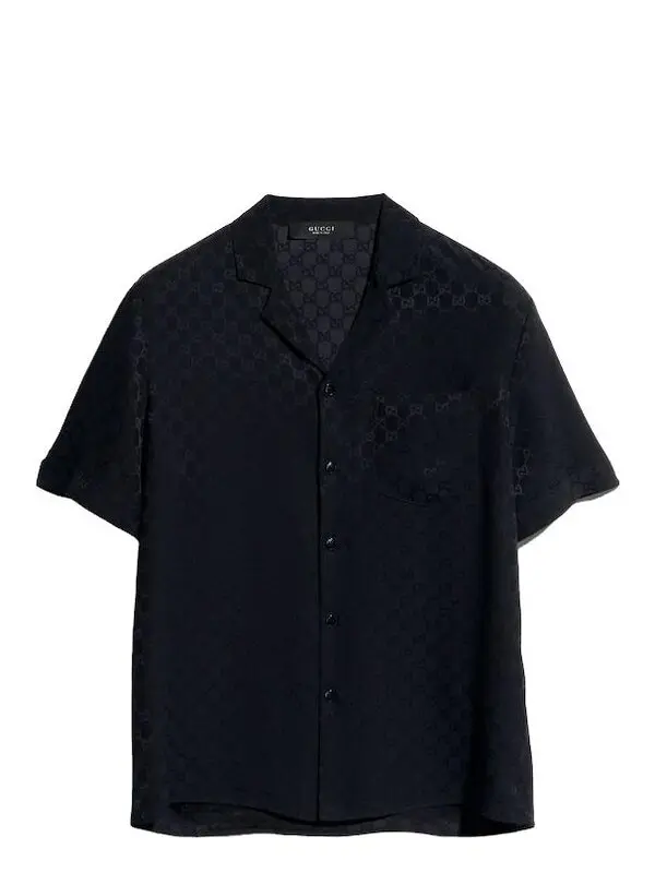 Gucci Gg Silk Jacquard Bowling Shirt - Blue