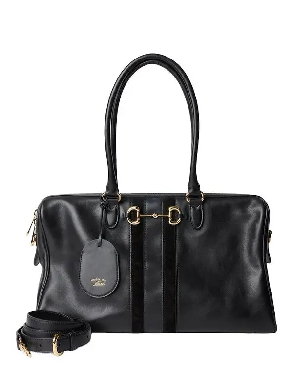 Gucci Large Leather Boston Bag With Horsebit Detail - Black