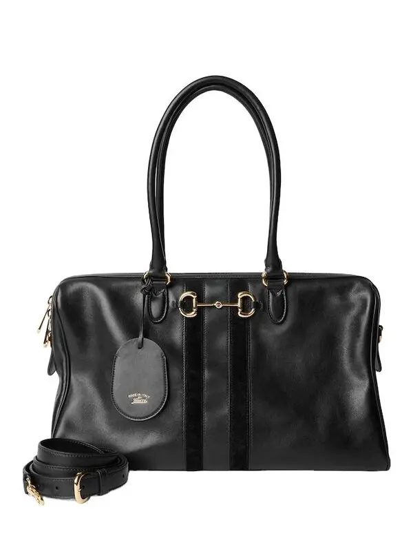 Gucci Large Leather Boston Bag With Horsebit Detail - Black