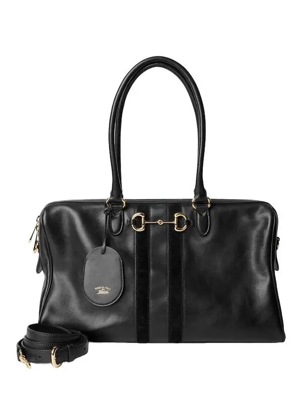 Gucci Large Leather Boston Bag With Horsebit Detail - Black