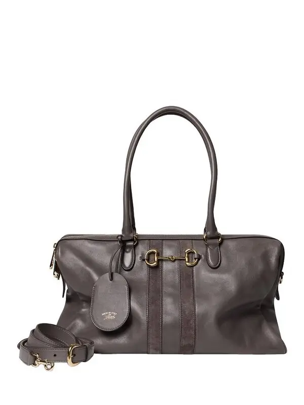 Gucci Leather Boston Bag With Horsebit Detail - Grey