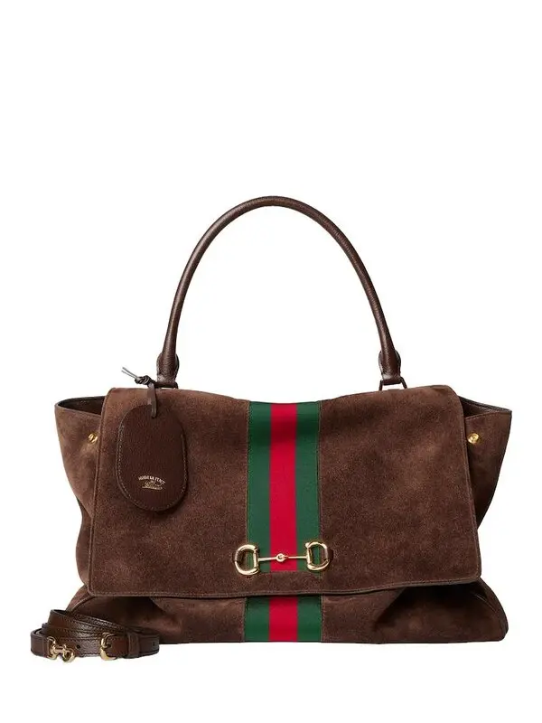 Gucci Paparazzo Large Top Handle Bag In Suede - Brown