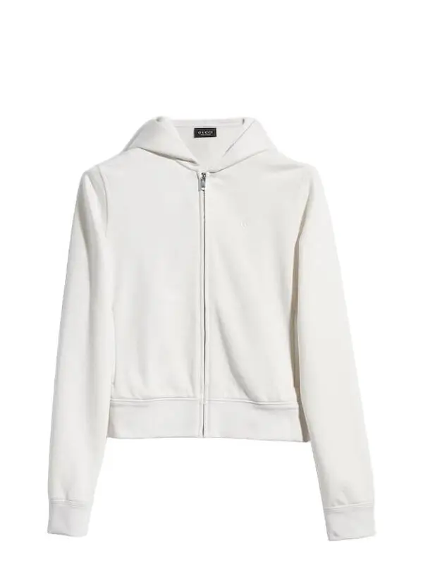 Gucci Cotton Silk Jersey Zip Sweatshirt With Double G Embroidery - White