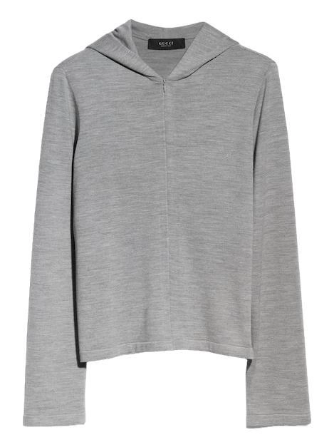Gucci Wool Silk Blend Hooded Cardigan With Crest Embroidery - Grey