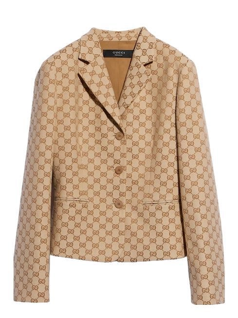 Gucci Gg Cotton Canvas Fitted Jacket - Beige