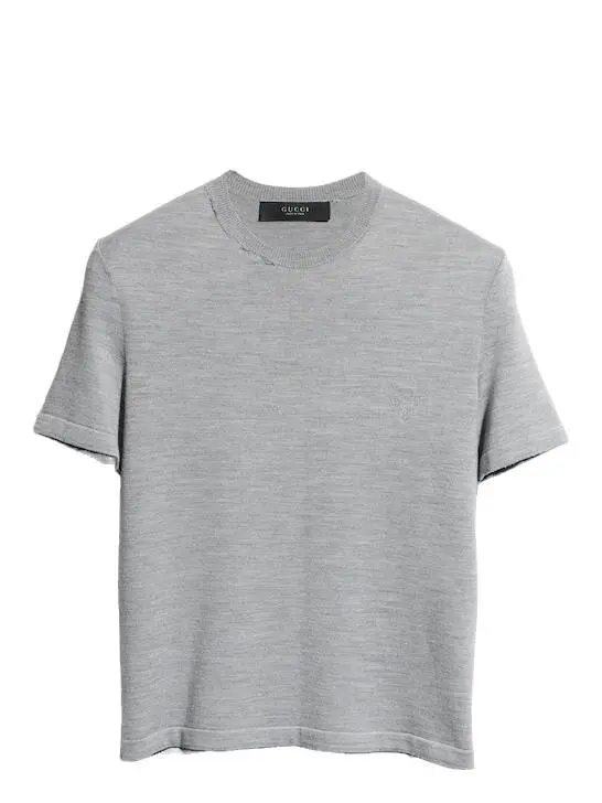 Gucci Cropped Knit Wool Silk Blend T-shirt - Grey