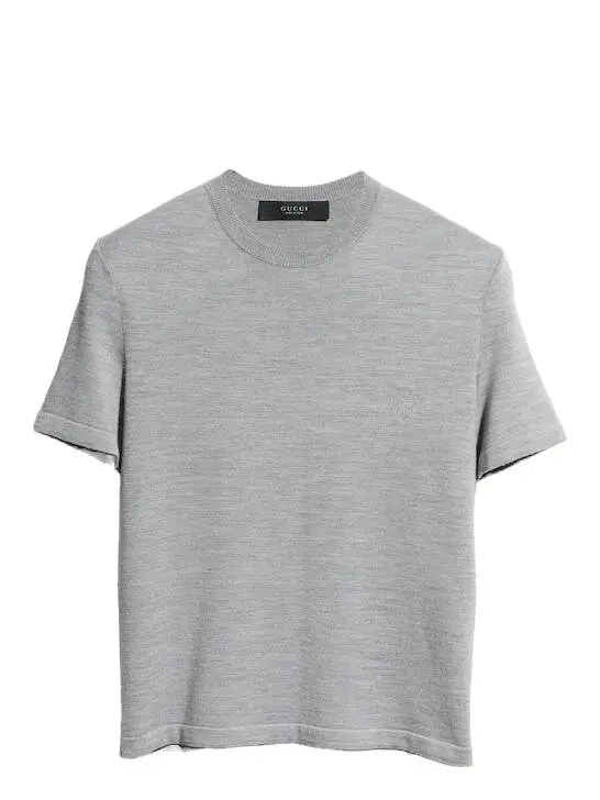 Gucci Cropped Knit Wool Silk Blend T-shirt - Grey