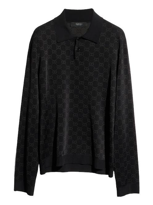 Gucci Viscose Gg Jacquard Polo Shirt - Black