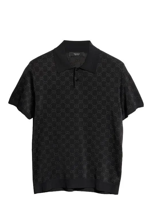 Gucci Viscose Gg Jacquard Polo Shirt - Black