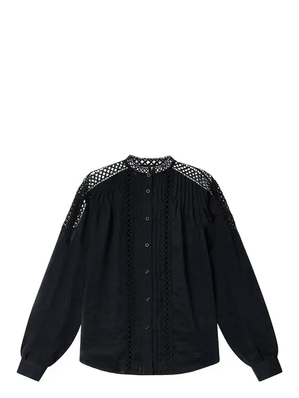 MARANT ETOILE Linen-blend Blouse With Crochet Embroidery - Black