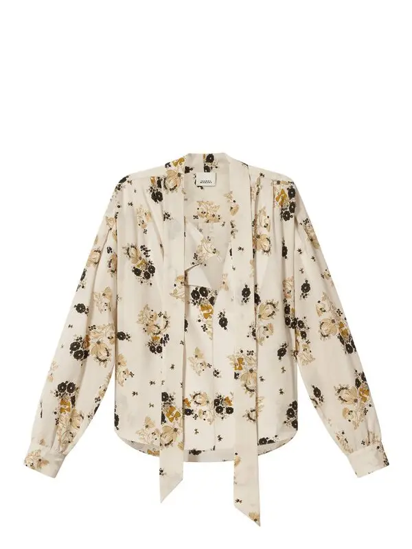 Isabel Marant Étoile Fedry Floral Print Stretch Silk Blouse - Ecru