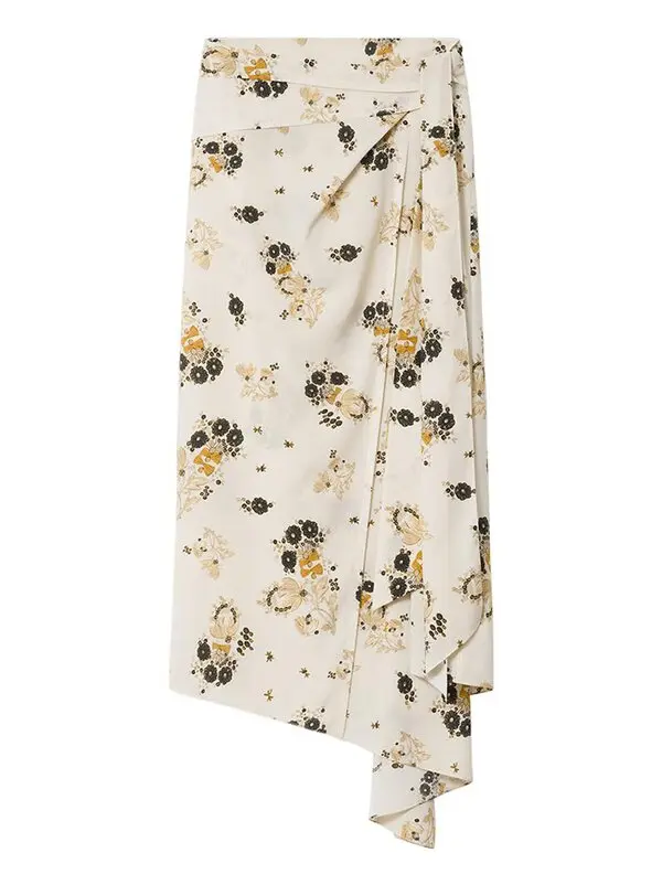 Isabel Marant Étoile Faniry Draped Printed Silk Midi Skirt - Ecru