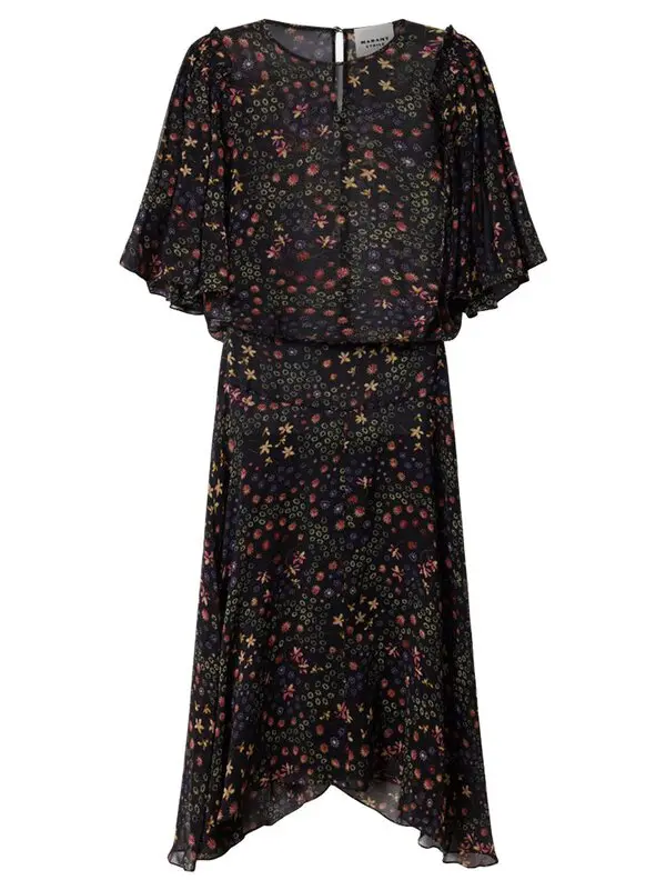 MARANT ETOILE Printed Chiffon Midi Dress - Black/ecru