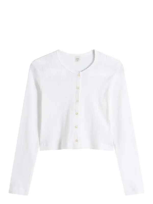 LESET Pointelle Crop Cardigan - White