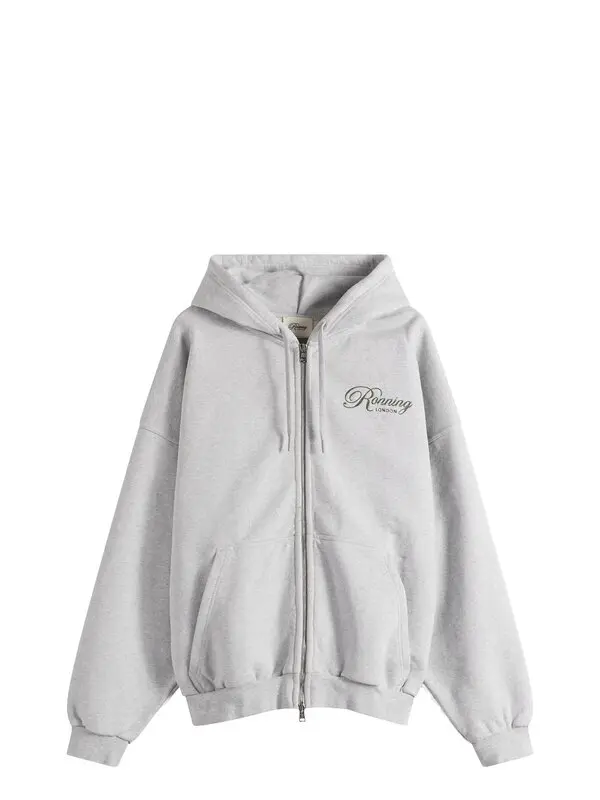 RONNING Full Zip Hooded Sweatshirt With Embroidered Logo - Grey/sage