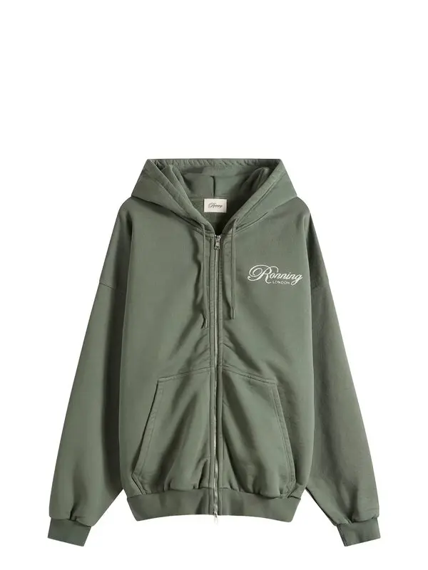 RONNING X End Zip Hooded Sweatshirt - Sage Green