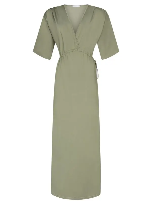 CHIC BY LIRETTE Kimono Dress With Drawstring Waist And Side Slit - Green
