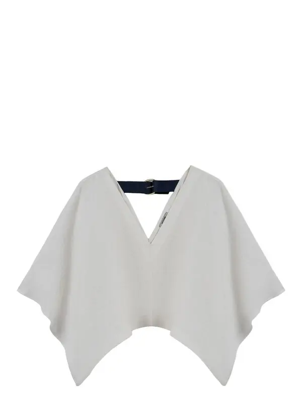 NOCTURNE Belted V-neck Blouse - White