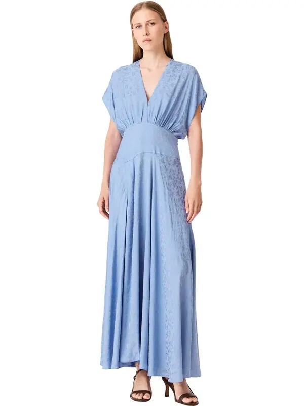 Maje Patterned Jacquard Maxi Dress - Light Blue
