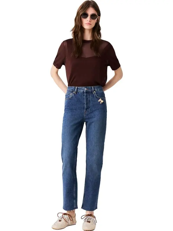 Maje Straight-leg Jeans With Bow Brooch Detail - Blue