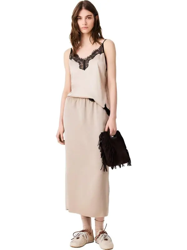 Maje Satin Pencil Skirt - Beige