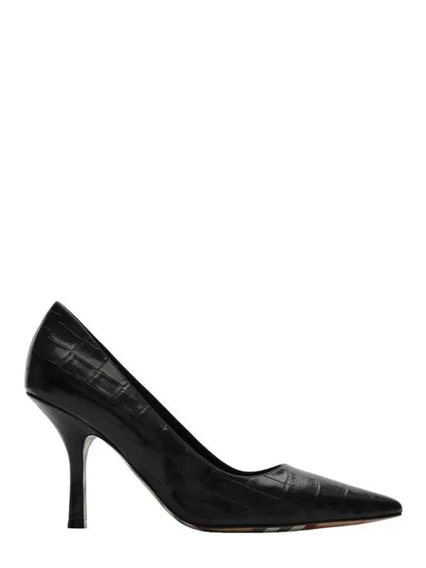 Burberry Crocodile-effect Leather Pointed Toe High Heel Pumps - Black