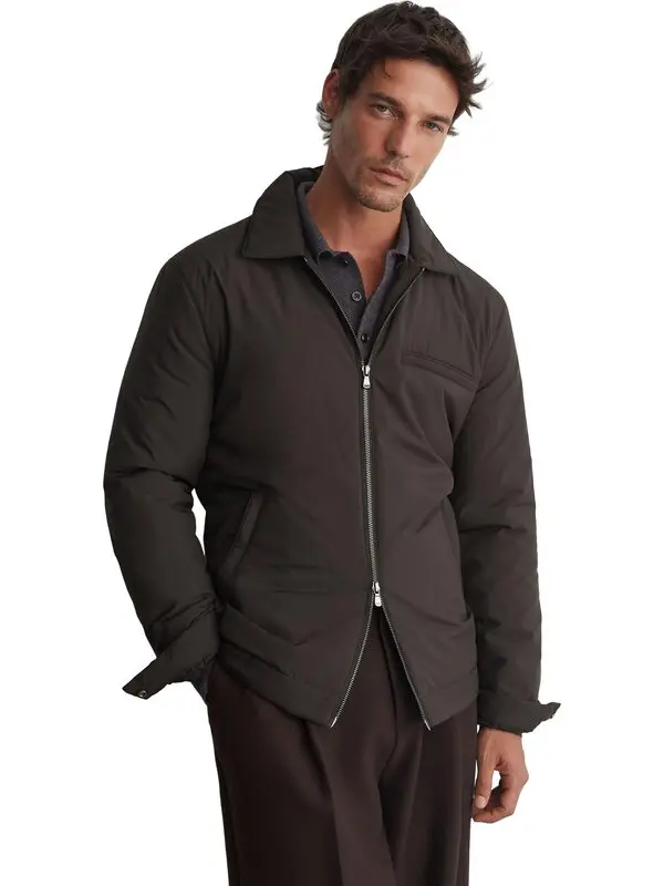 REISS Bernardi Technical Padded Zip-through Jacket - Dark Brown