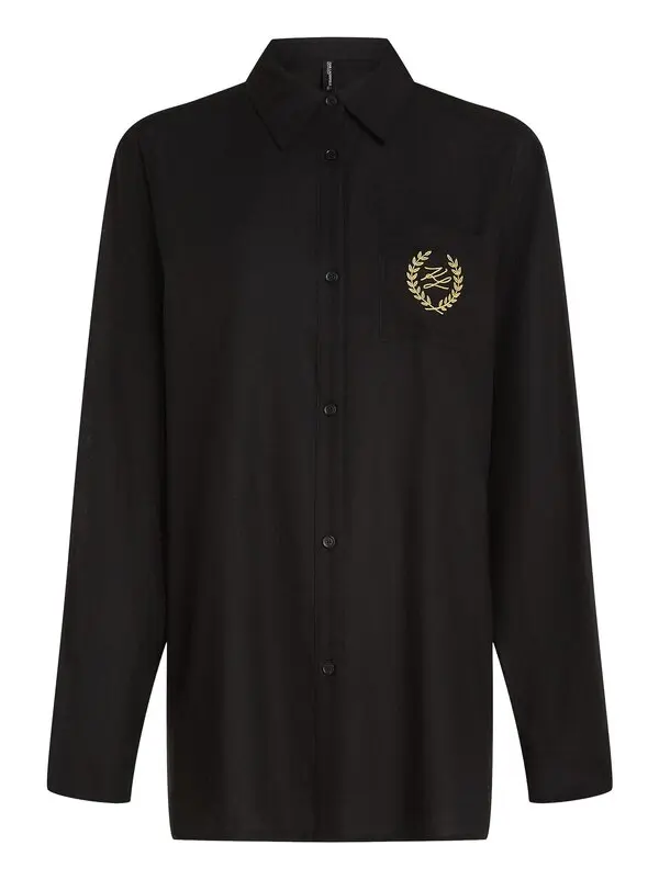 Karl Lagerfeld Long-sleeved Crest Logo Shirt - Black