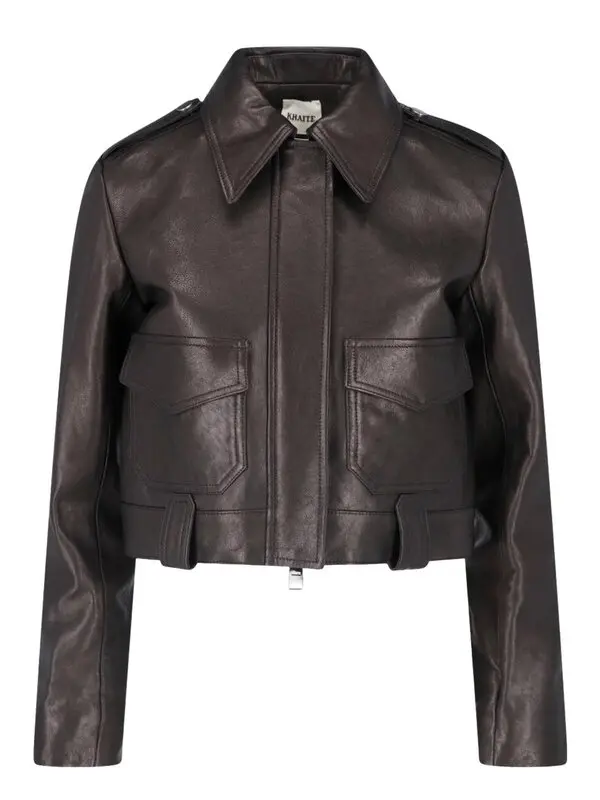 Khaite Cropped Leather Jacket - Black