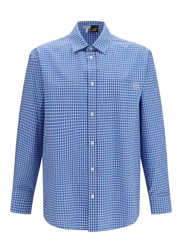 Loewe Textured Cotton Check Shirt - Light Blue