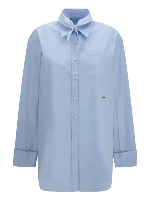 Prada Oversized Shirt With Pocket And Embroidered Logo - Light Blue