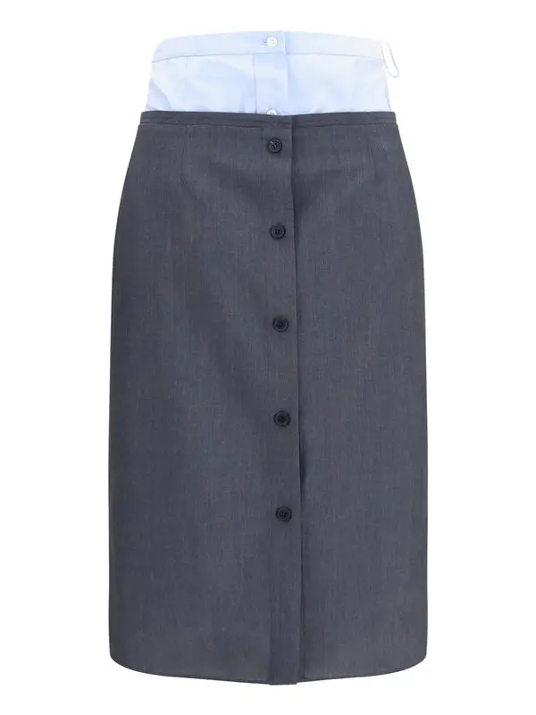 Prada Double-layer Midi Skirt In Cotton And Linen - Grey