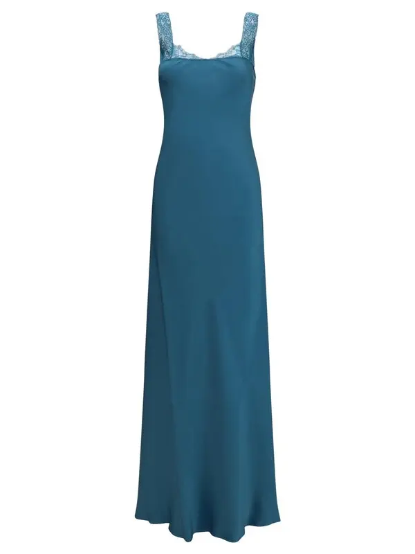 FORTE_FORTE Satin Maxi Dress With Lace Trims - Blue