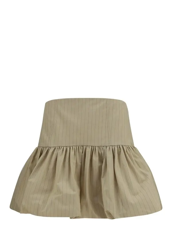 GANNI Tiered Ruffle Mini Skirt With Striped Waistband - Beige