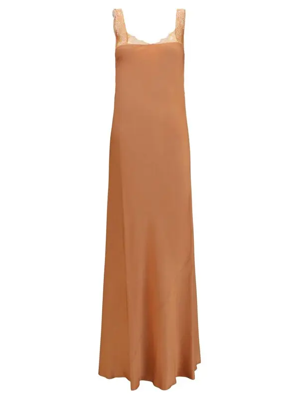 FORTE_FORTE Satin Maxi Dress With Lace Trims - Beige